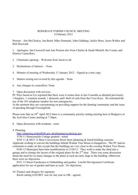 AGENDA REDGRAVE PARISH COUNCIL - Redgrave village