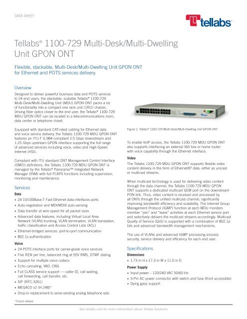 Tellabs 1100-729 Multi-Desk/Multi-Dwelling Unit GPON ONT