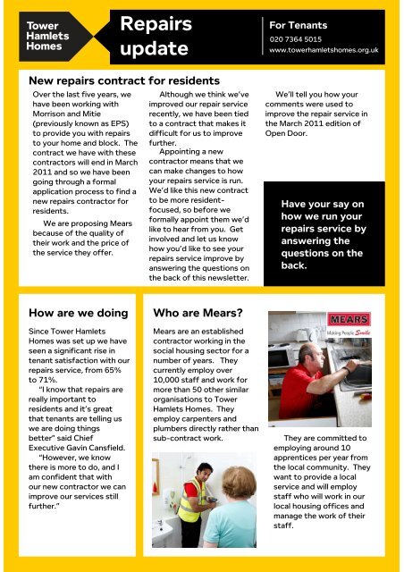Repairs newsletter - Tower Hamlets Homes
