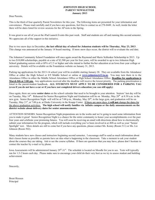 JOHNSTON HIGH SCHOOL - Johnston Community School District