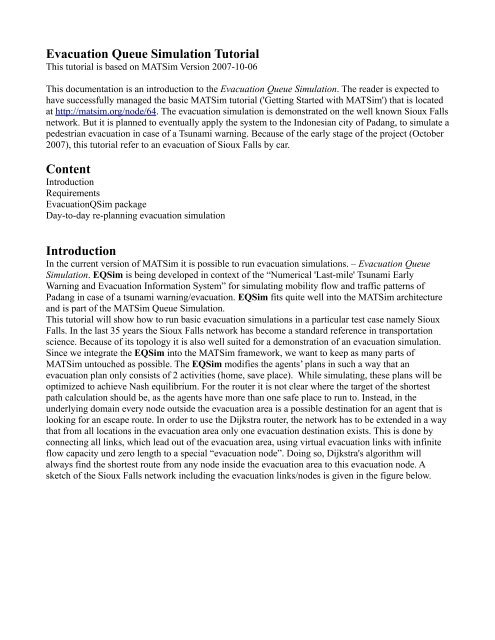 Evacuation Queue Simulation Tutorial Content Introduction Matsim