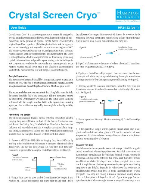 Crystal Screen Cryo User Guide - Hampton Research