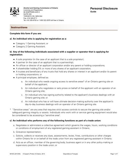 Personal Disclosure Form - Alcohol and Gaming Commission of ...