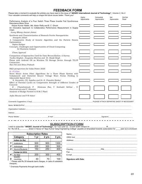 FEEDBACK FORM - Ajay Kumar Garg Engineering College