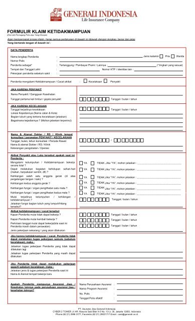 Formulir Klaim Ketidakmampuan - Generali Indonesia