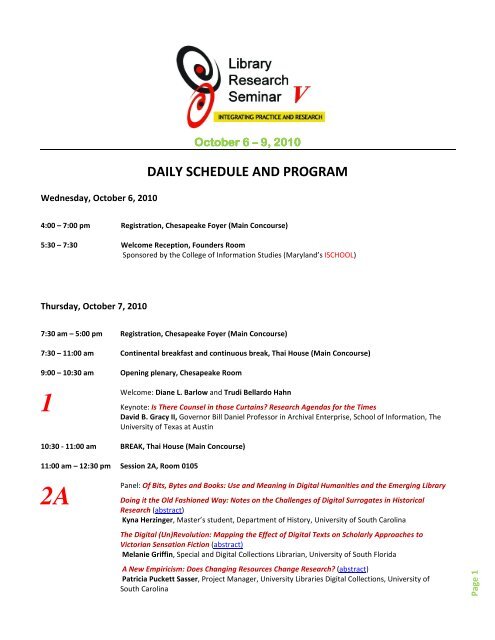 Daily Schedule And Program Library Research Seminar V 