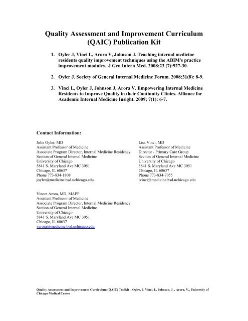 Quality Assessment and Improvement Curriculum (QAIC ...