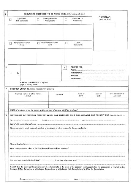 Application for a Barbados Passport - Form B
