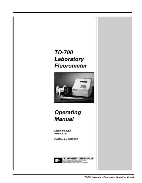 TD-700 Laboratory Fluorometer Operating Manual - Turner Designs