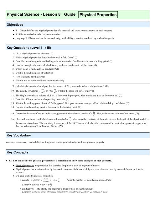 Physical Properties Examples Science