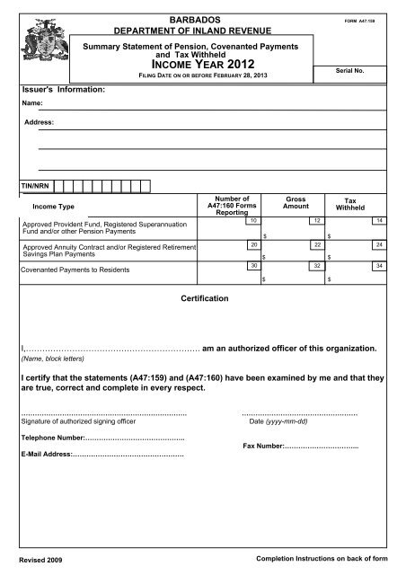 Summary Statement of Pension, Covenanted Payments and Tax ...
