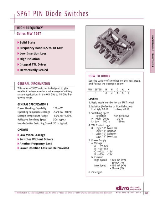 SP6T PIN Diode Switches - ELISRA Microwave Division