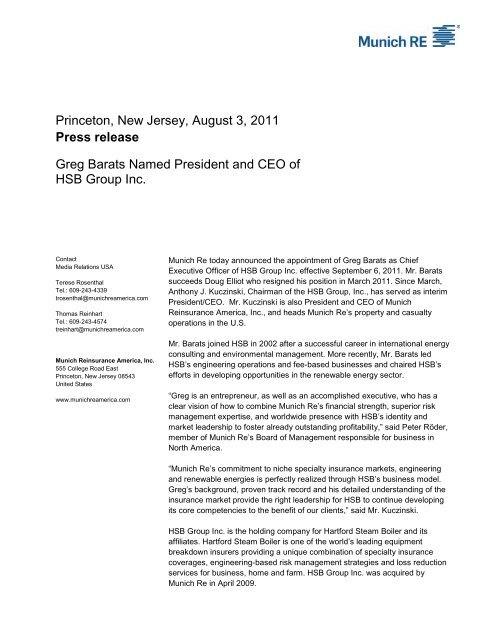 Greg Barats Named President and CEO of HSB Group, Inc.