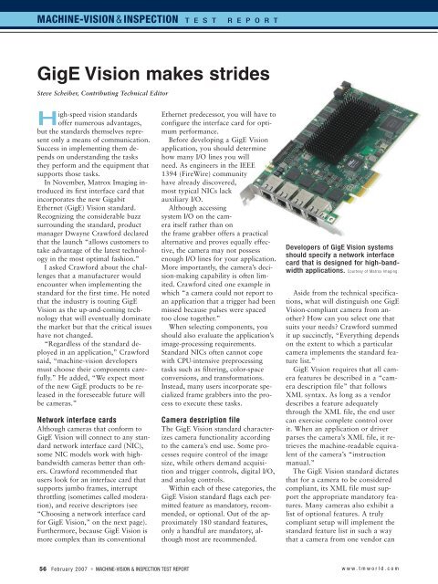 GigE Vision makes strides - Matrox