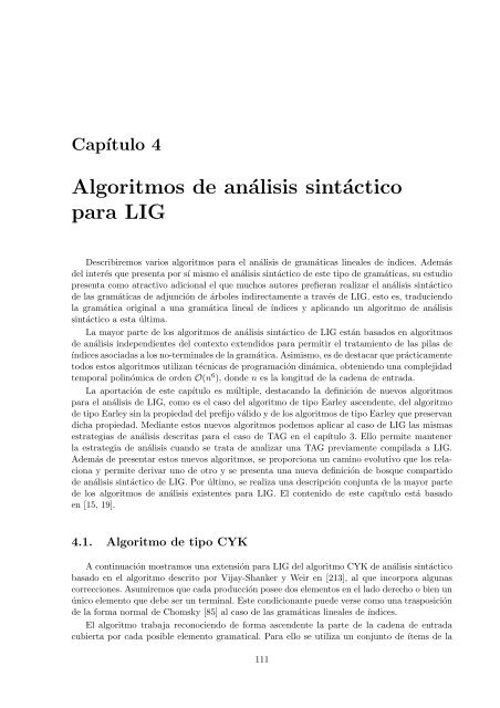 Algoritmos de anÃ¡lisis sintÃ¡ctico para LIG - COLE Group / Grupo COLE