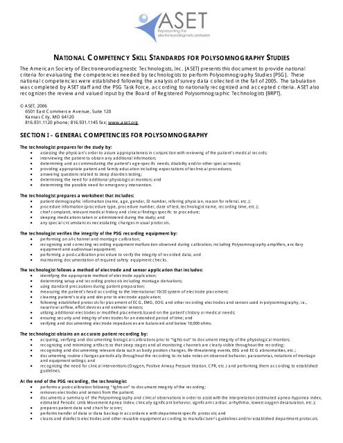 national competency skill standards for polysomnography ... - ASET