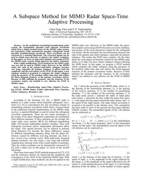 A Subspace Method For Mimo Radar Space Time Adaptive Processing