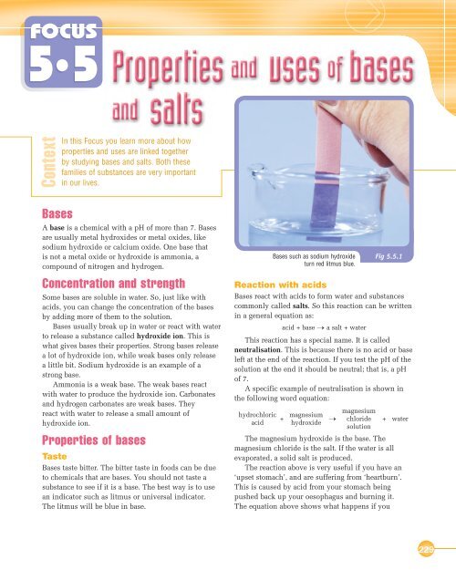 Focus 5.5 Properties and uses of bases