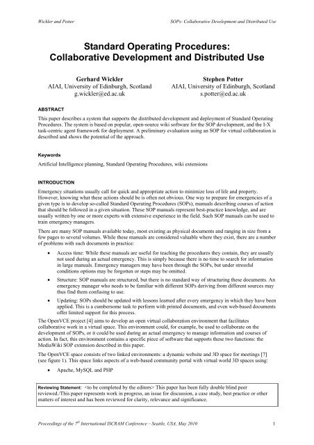 Standard Operating Procedures: Collaborative Development and ...