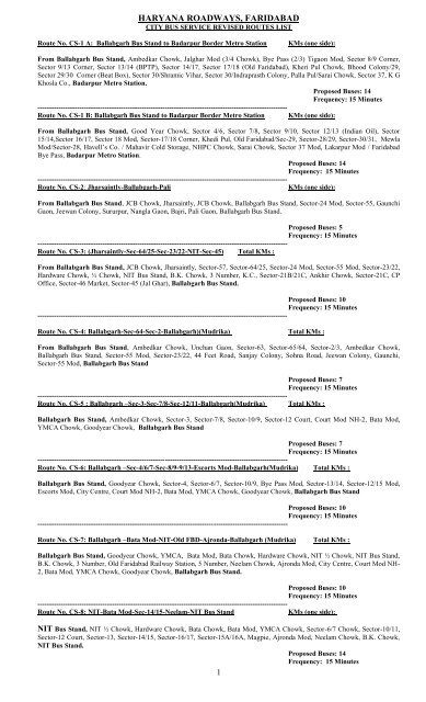 CITY BUS SERVICE REVISED ROUTES LIST Route No. CS-1 A