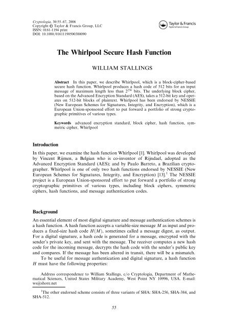 The Whirlpool Secure Hash Function Seas 