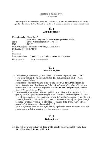 Nájomná zmluva na byt 192/1 - Obec Kocurany