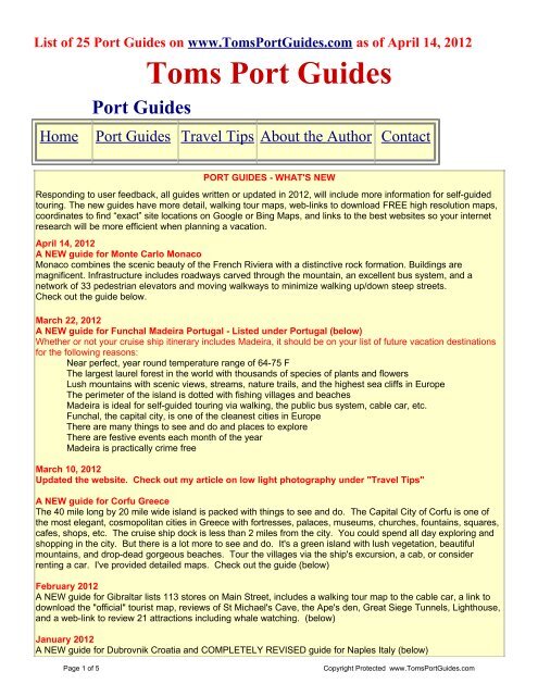 FREE Port Guides - Toms Port Guides