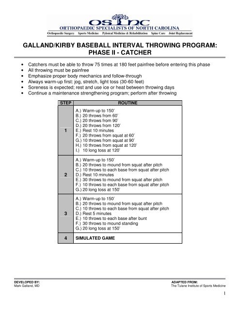 Baseball Interval Throwing Program Phase 2 Catcher