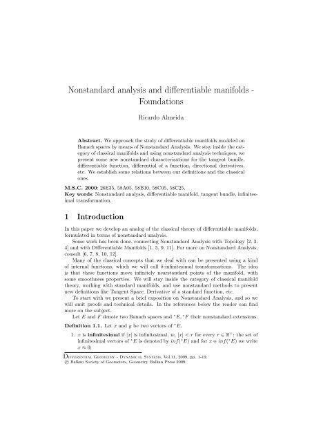Nonstandard analysis and differentiable manifolds - Foundations