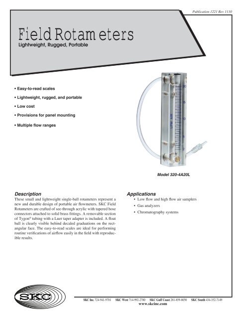 Field Rotameter Spec. Sheet (PDF) - SKC Inc.