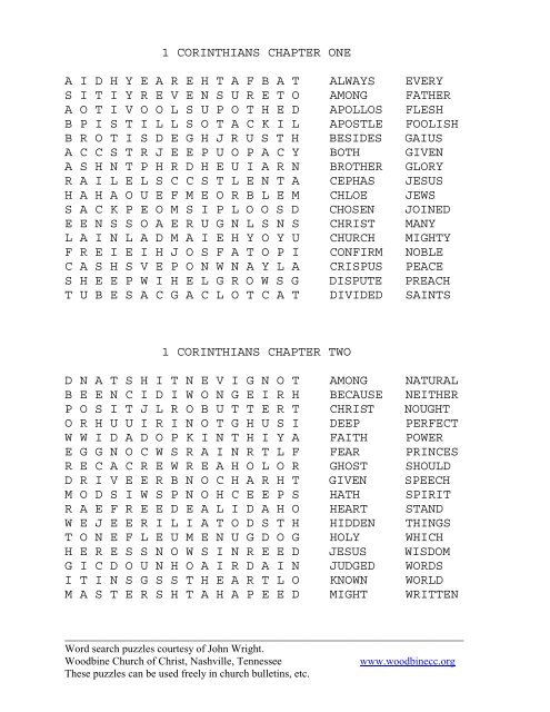 1 Corinthians Bible Word Search Puzzles - Woodbine Church of Christ