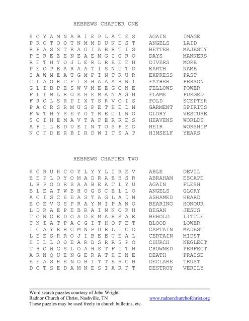 Hebrews Word Search Puzzles - Woodbine Church of Christ
