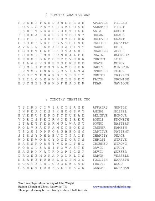 2 Timothy Word Search Puzzles - Woodbine Church of Christ