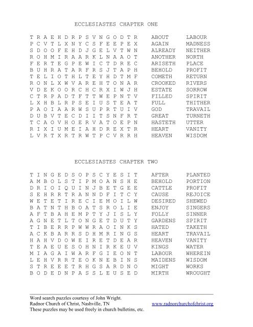 Ecclesiastes Word Search Puzzles - Woodbine Church of Christ