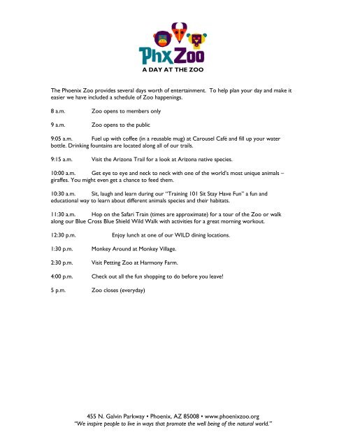 to download printable schedule and Zoo - Phoenix Zoo