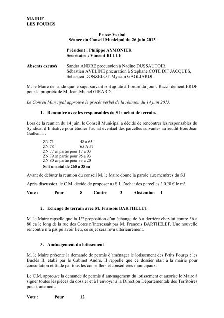 Conseil Municipal. Séance du 01 octobre 2013