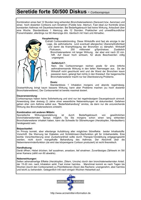 Seretide forte 50/500 Diskus - Cortisonsprays
