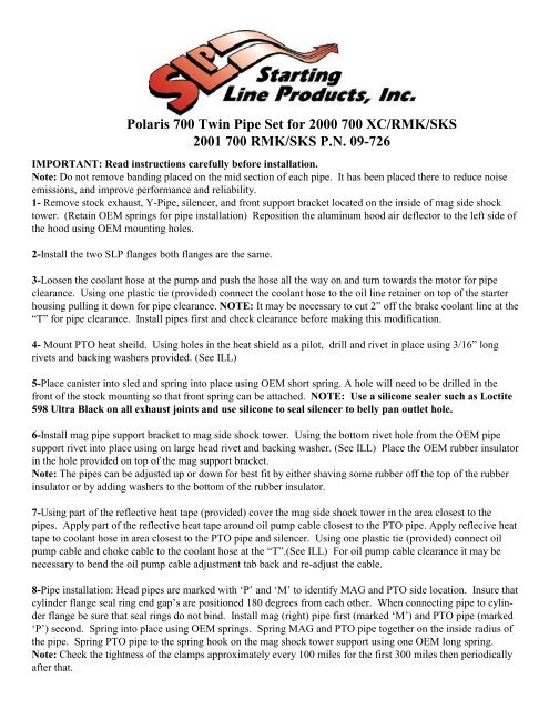09-726 Instruction Sheet - Starting Line Products, Inc.