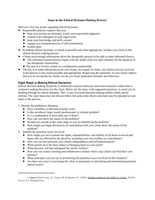 Steps in the Ethical Decision-Making Process1