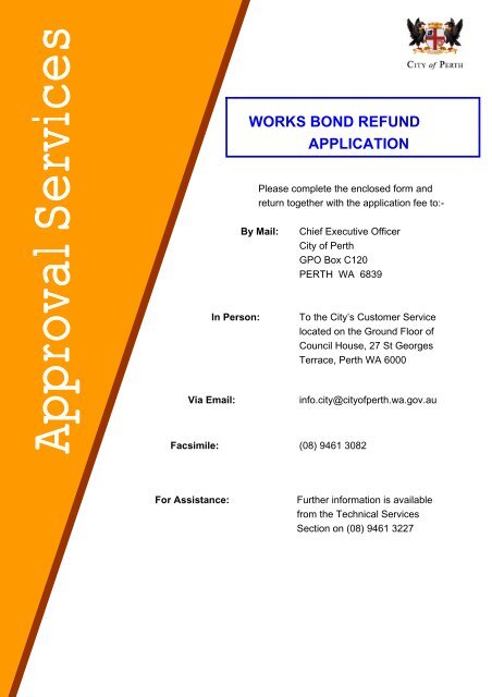 Works Bond Refund Application Form - City of Perth