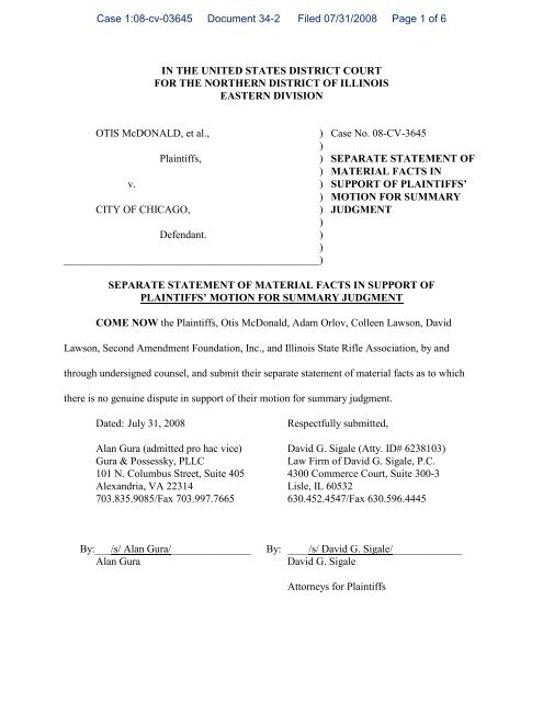 Separate Statement of Material Facts in Support of