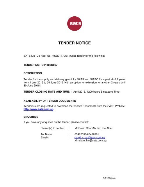 TENDER NOTICE - SATS