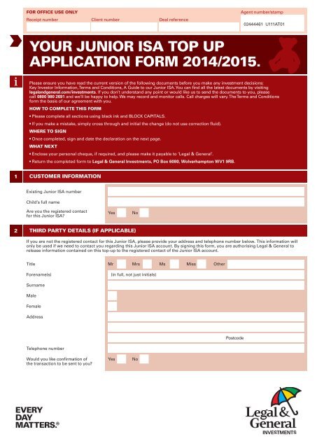 YOUR JUNIOR ISA TOP UP APPLICATION FORM ... - Legal & General