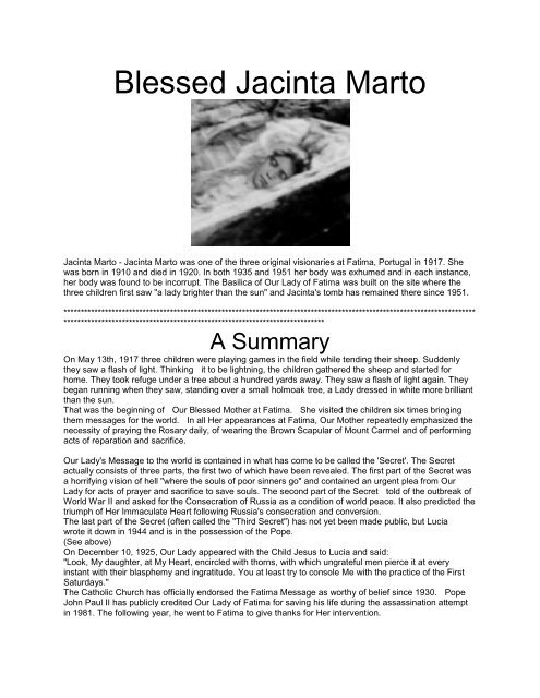 Blessed Jacinta Marto - The Mystical Side of God