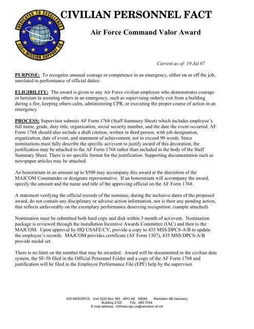 CIVILIAN PERSONNEL FACT - Ramstein Air Base