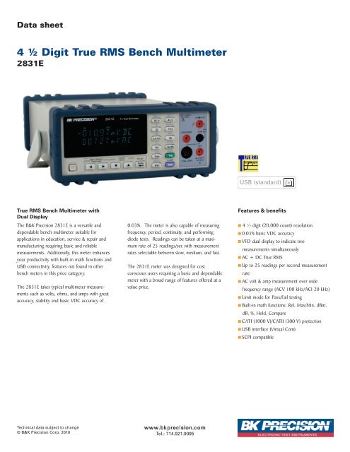 2831E - 4 ½ Digit 20,000 Count True RMS Bench ... - BK Precision