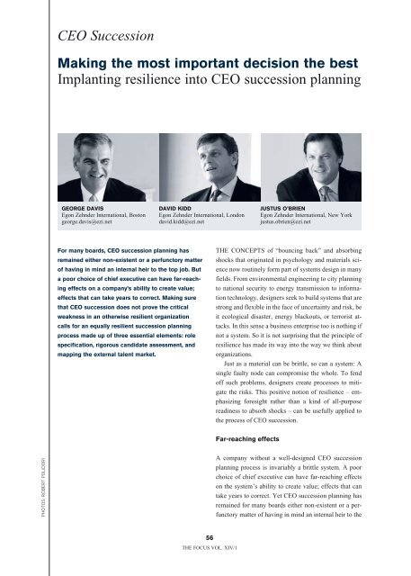 CEO Succession Implanting resilience into ceo succession planning