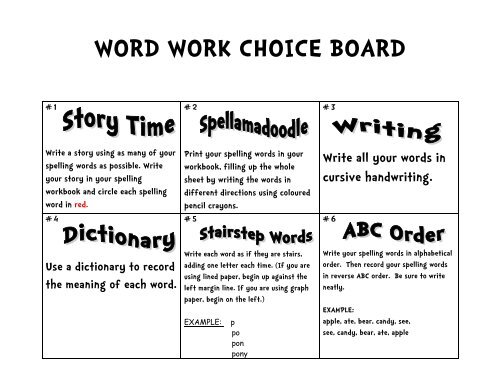 WORD WORK CHOICE BOARD