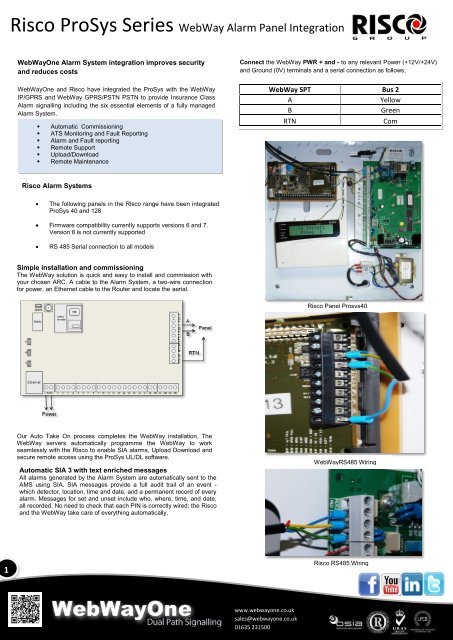Risco ProSys Series WebWay Alarm Panel Integration - WebWayOne