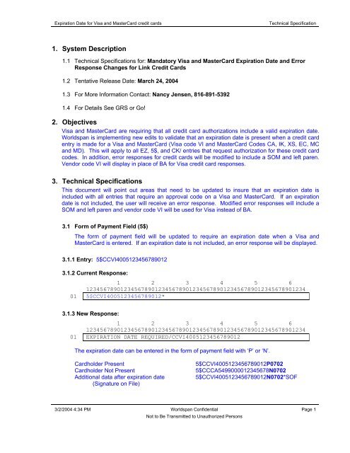 Mandatory Expiration Date for Visa and MasterCard Authorization